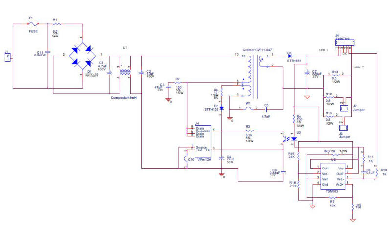 White LED driver constant current isolated offline circuit diagram White LED driver constant current isolated offline circuit diagram